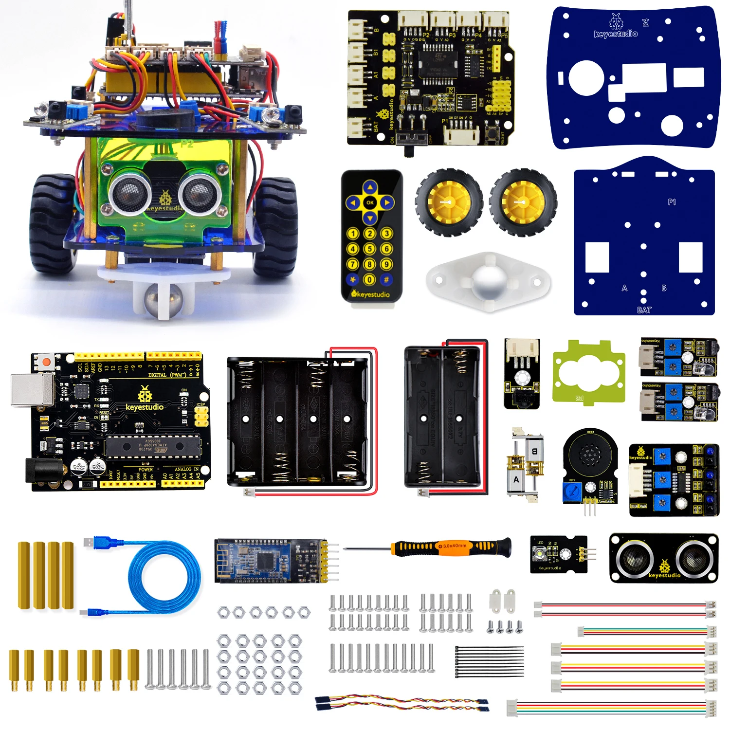 Keyestudio Desktop Mini Smart Robot Car Kit V3.0 for Arduino Robot STEM ...