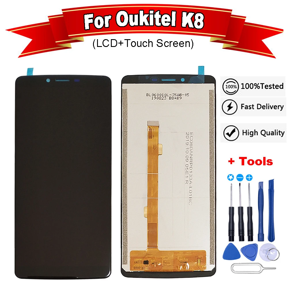 Pantalla LCD de 6,0 "para Oukitel K8, pantalla táctil 100% Original, digitalizador LCD probado ...