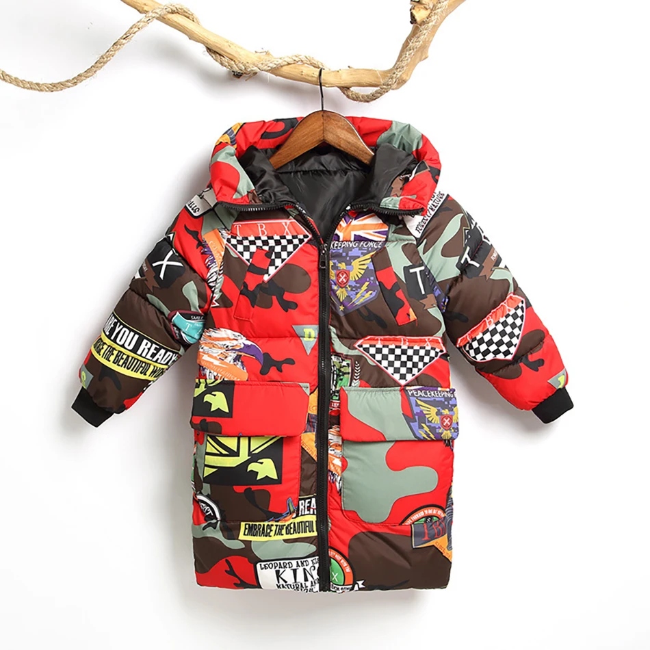 MUABABY Kids Winter Warm Thick Coat Children Long Jacket Hooded Cotton ...