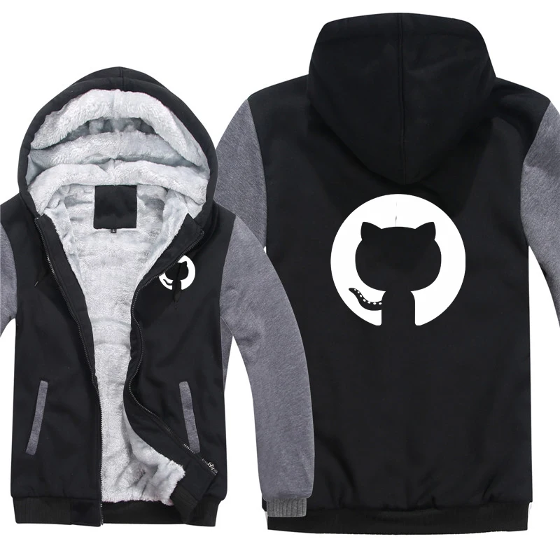 Github hoodies inverno grosso quente velo zíper masculino casaco sportwear github moletom ...