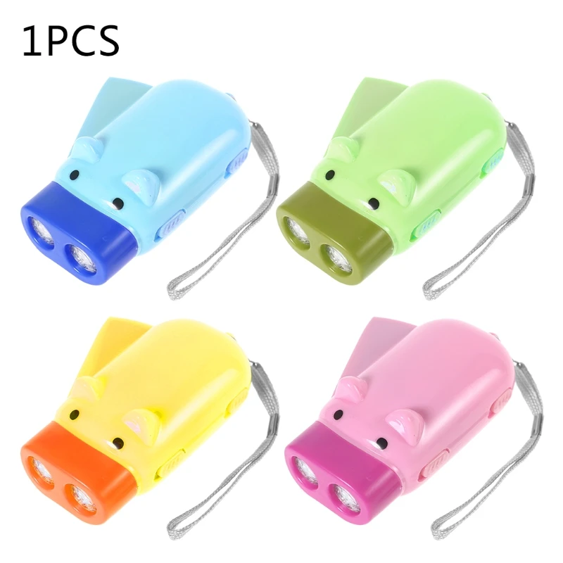 1pc Hand Pressing Power Pig 2 Led Flash Light Flashlight Wind-up Dynamo ...