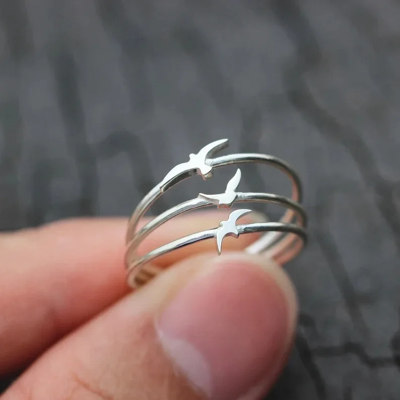 Ins Seagull Rings for Women Haiyan Seabird Ring Set Engagement Wedding ...