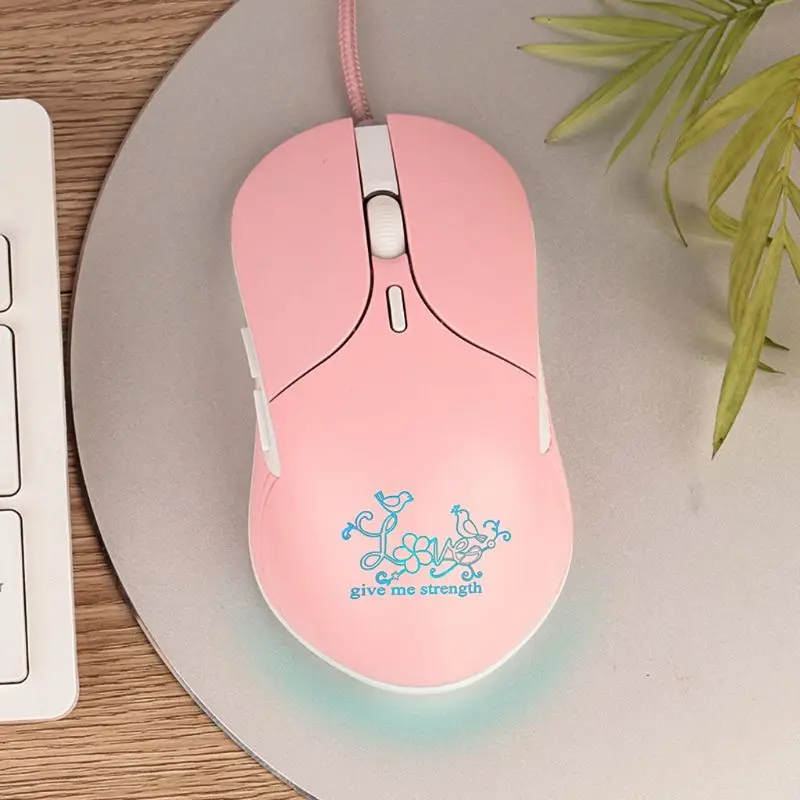 Pink Silent LED Light Optical Game Mice Ergonomic USB Wired Mouse with ...
