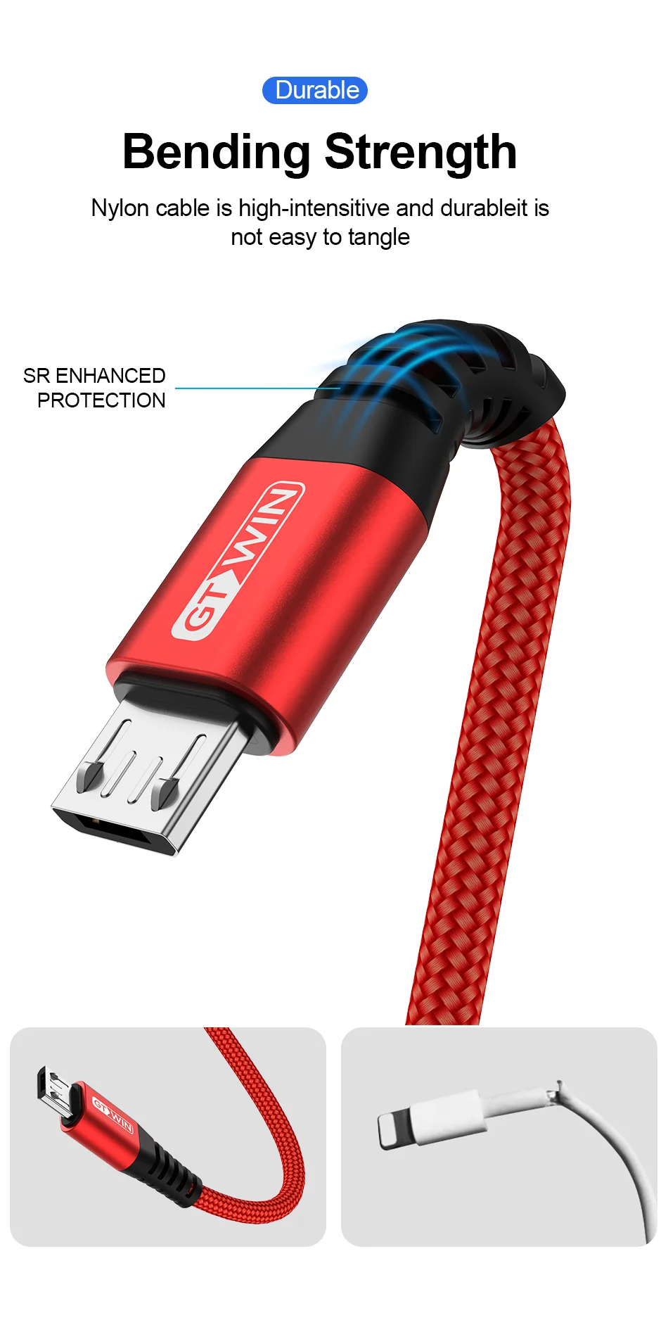 GTWIN Micro USB кабель 3A Быстрая зарядка для samsung S7 J5 J7 1M 2M ...