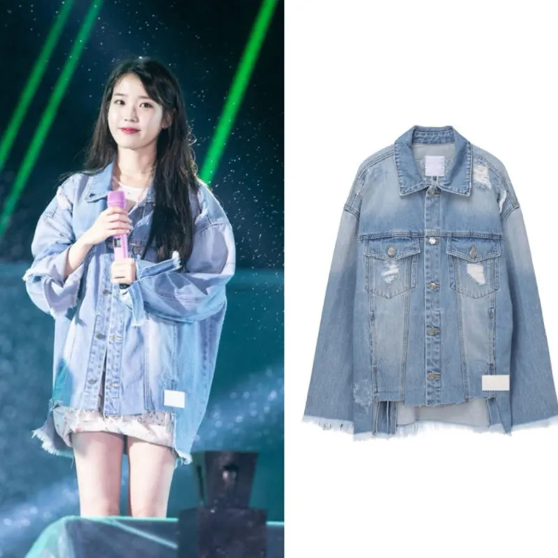 kpop IU Lee Ji Eun same korean autumn streetwear blue Denim jacket ...