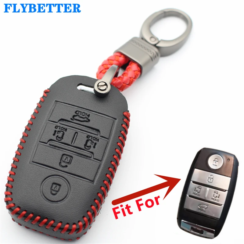 FLYBETTER Genuine Leather 5Button Smart Key Case Cover For Kia Grand ...