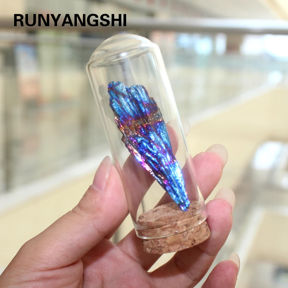 Runyangshi 1pc Natural Crystal Tourmaline Electroplating Blue Peacock ...
