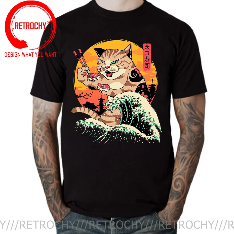 Neko-Sushi-Cat-Wave-T-Shirt-Men-Fashion-T-Shirt-Japanese-Samurai-Cat ...