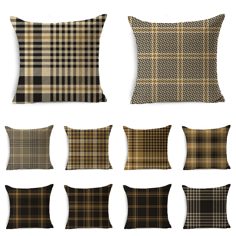 Premium-luxury-Plaid-cushion-cover-Brown-plaid-Gift-pillowcase-Linen ...