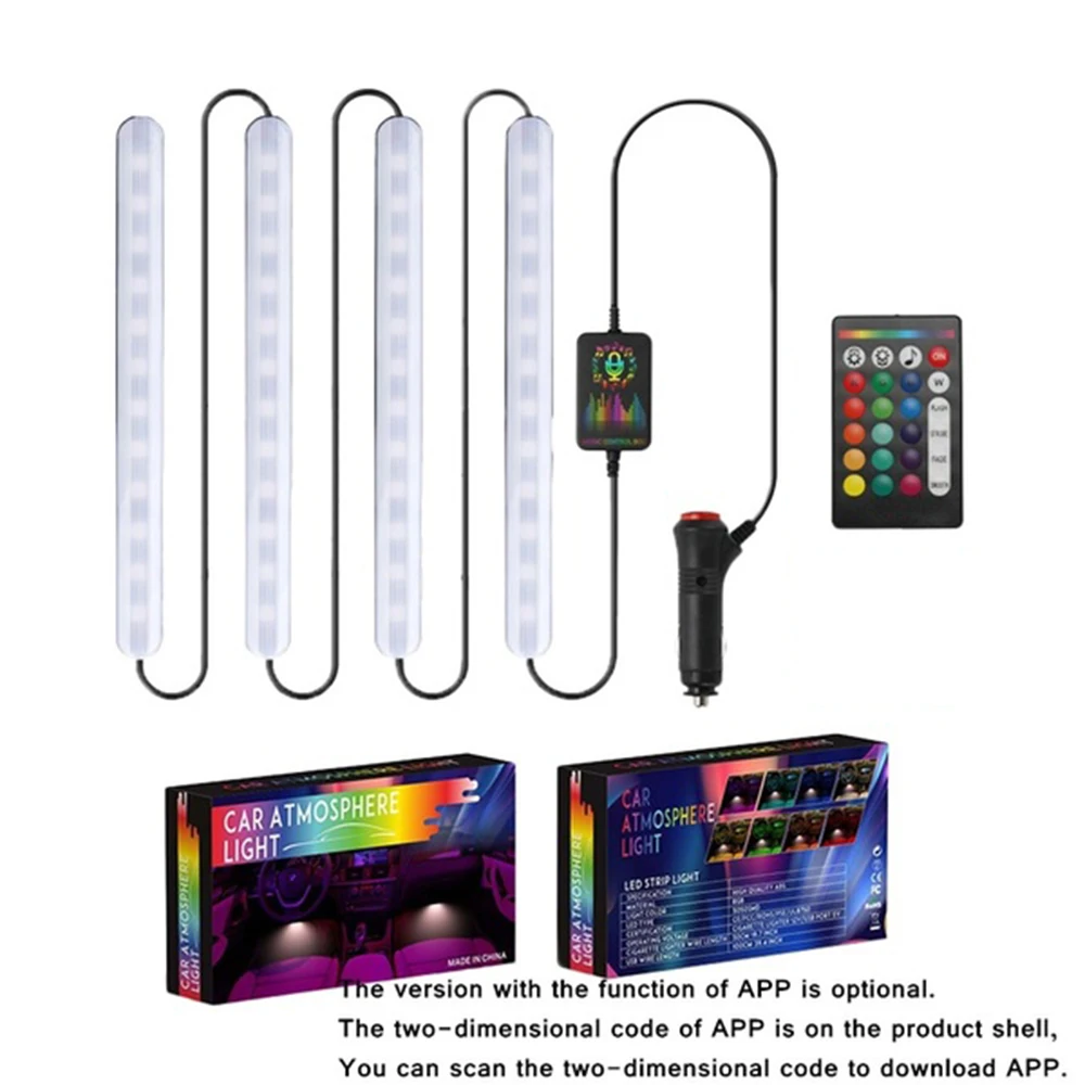 4PCS/Set Car Accessories Interior Light Auto RGB LED Strip Light ...