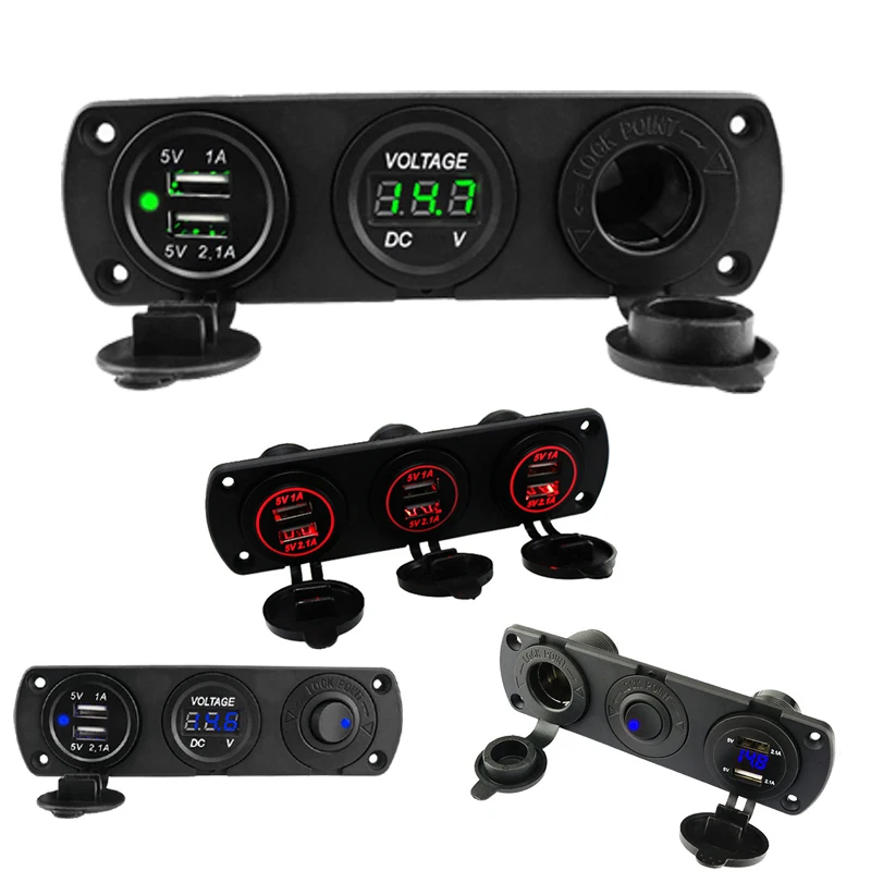 Cargador USB multipuerto de 12V para coche, Cargador USB Dual QC 3,0, voltímetro Led de 3 ...