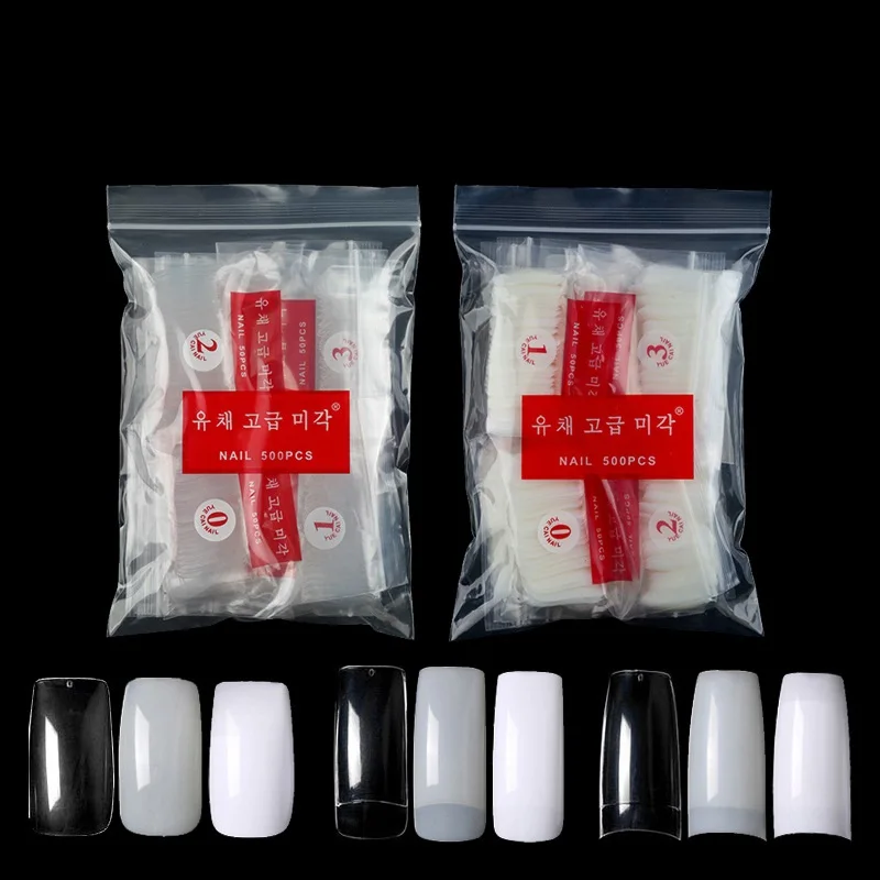 500Pcs French Full Cover Transparent Extension FAKE Ballets Pointed ...