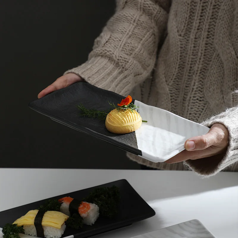 Plats et assiettes,Assiette rectangulaire nordique longue en céramique ...