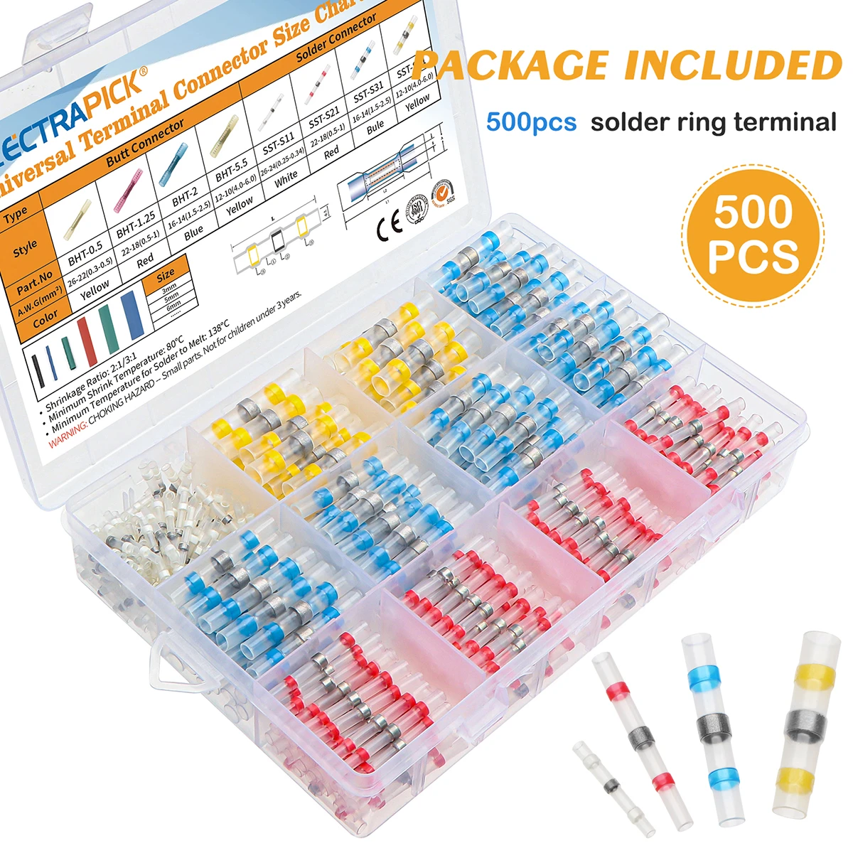 500/250/200/100/80/75/50pcs Heat Shrink Butt Crimp Terminals Waterproof ...