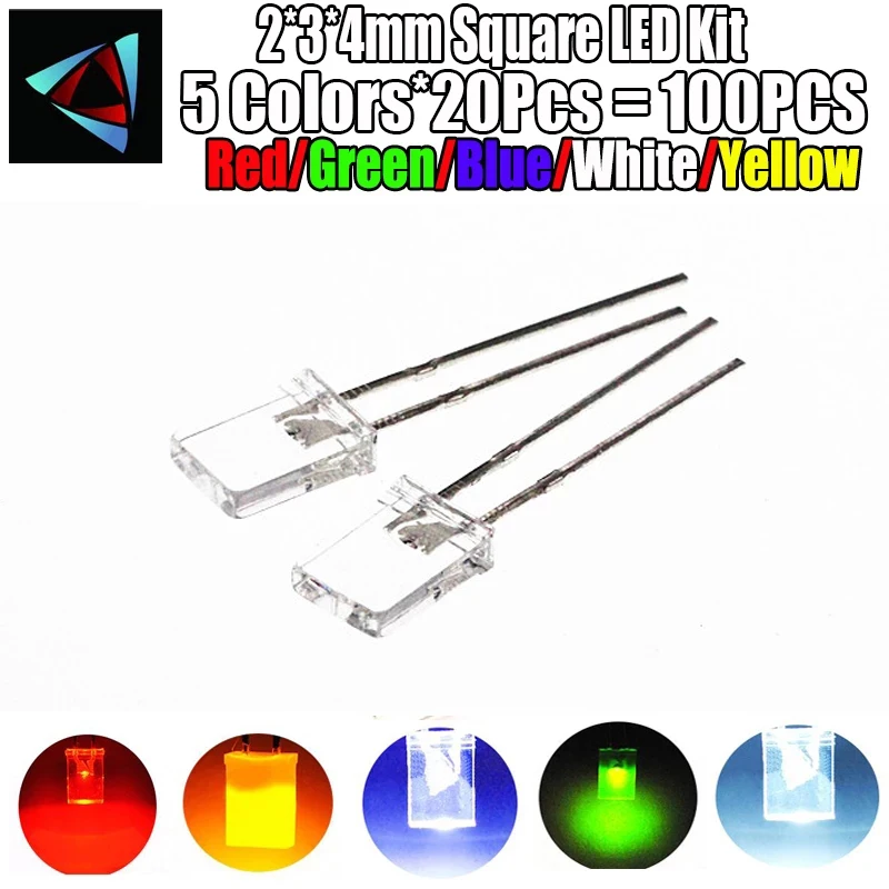 100PCS-LOT-2-3-4mm-Square-LED-Kit-Transparent-Light-emitting-diode-Kit ...