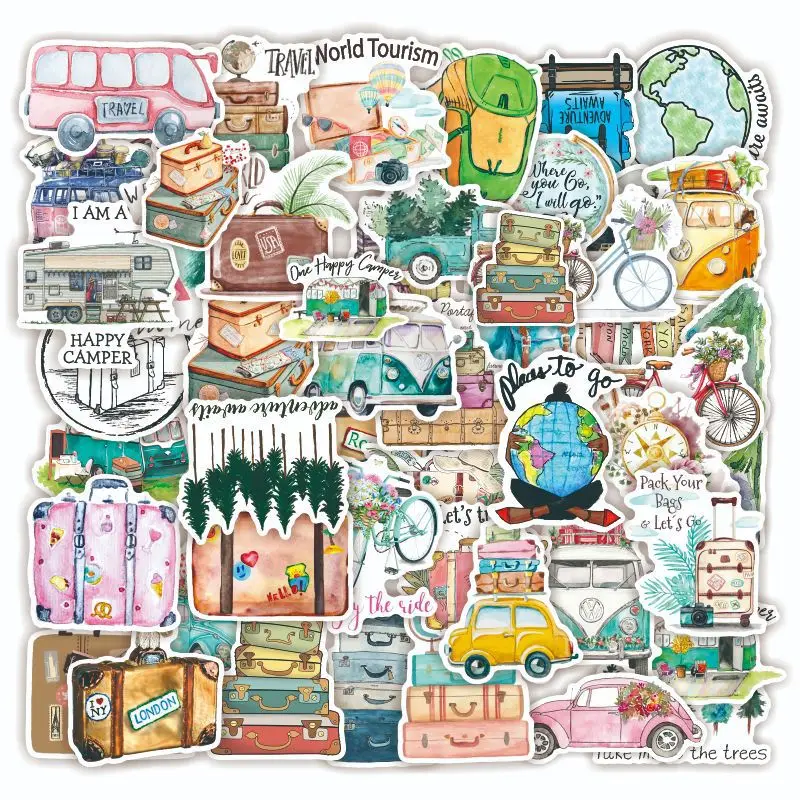 Td Zw 50pcs Cartoon Holiday Travel Stickers For Suitcase Skateboard ...