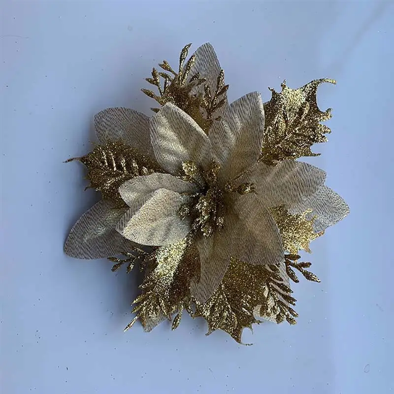 10 шт искусственные цветы для украшения блестки Poinsettia поддельные цветы Diy домашние