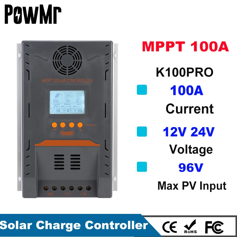 Powmr Mppt 100a 태양 컨트롤러 최대 입력 96v 백라이트 Lcd 디스플레이 Auto12v 24vdc 배터리 충전기 듀얼 Usb 지원 0 레이어태양광 컨트롤러
