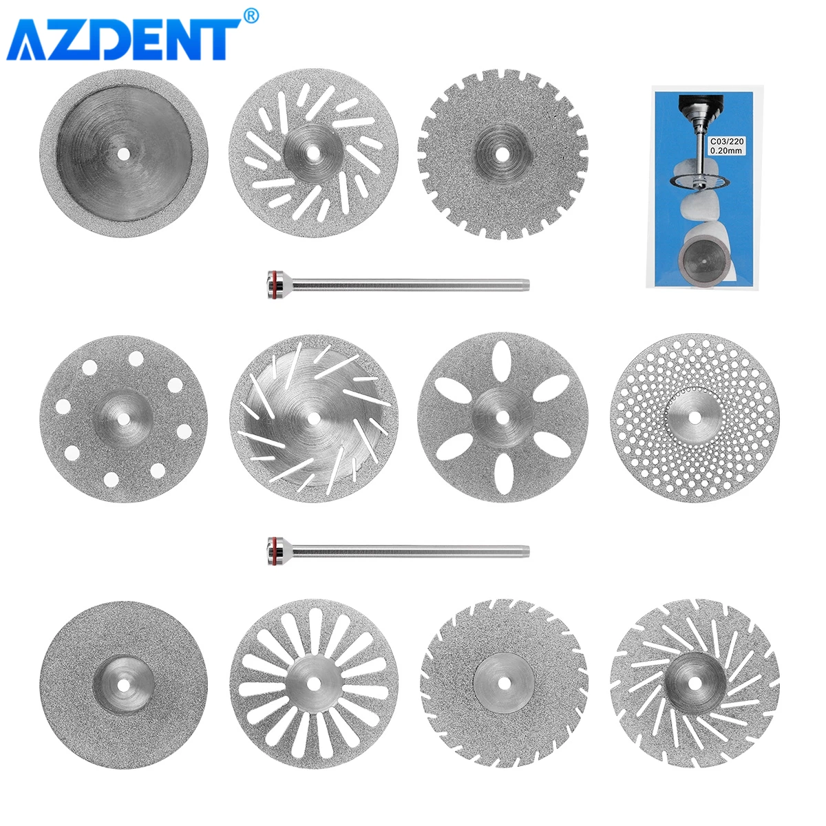 AZDENT 11 Sizes Dental Lab Diamond Disc 0.20mm Ultra thin Double Side ...