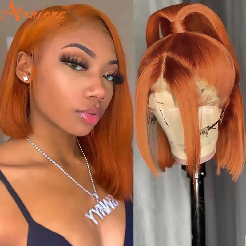 Short Bob Wigs Ginger Lace Front Wig Highlight Straight Bob Wig 13x4