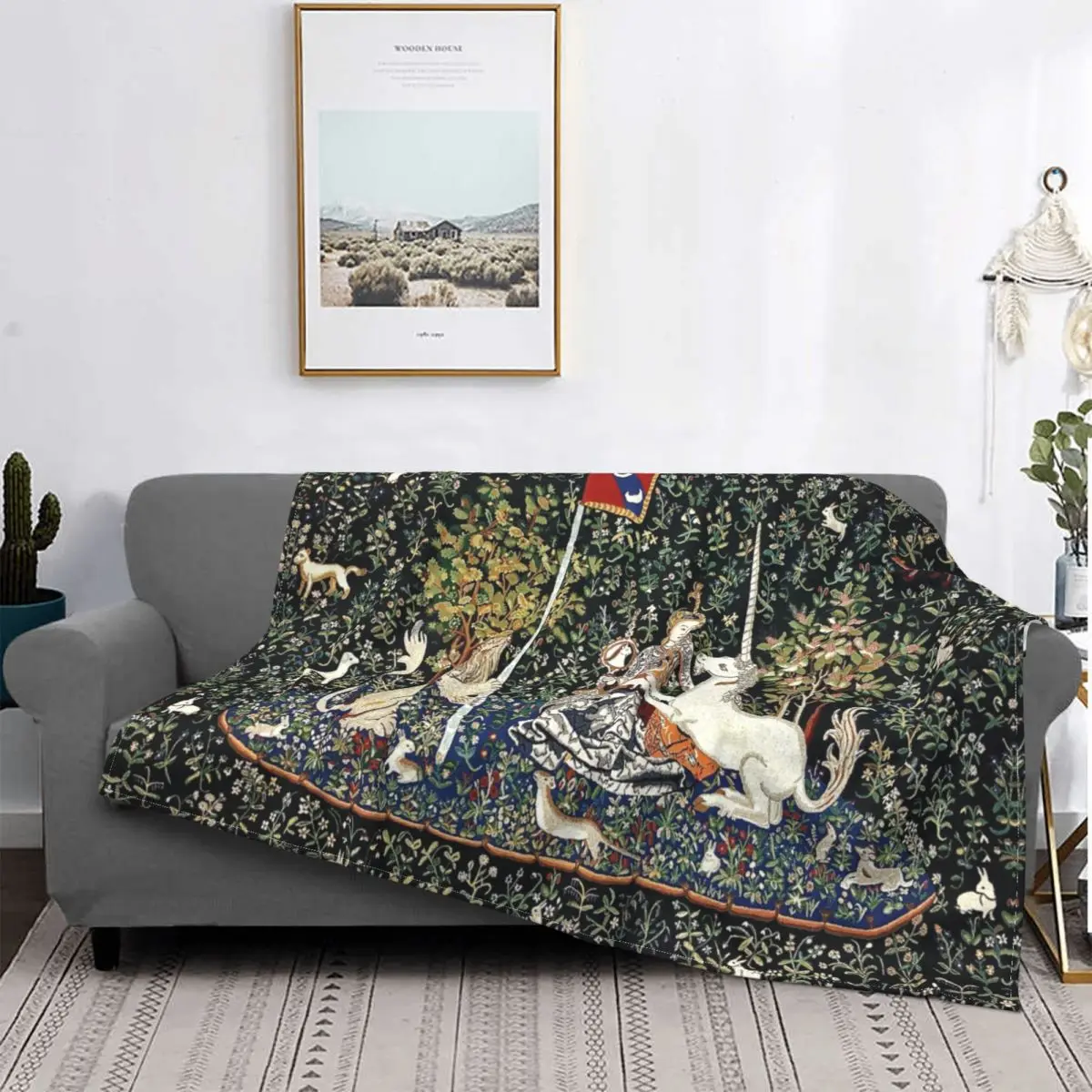 The-Lady-And-The-Unicorn-Midnight-Floral-Knitted-Blankets-Fleece ...