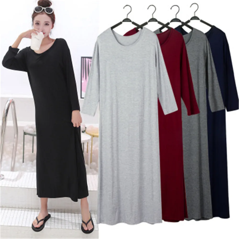 Long Sleeve Dress Women Modal Comfortable Loose Straight Home Wear ...