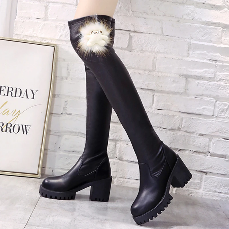 Rimocy semelle épaisse plate forme cuissardes femmes 7cm talons carrés ...