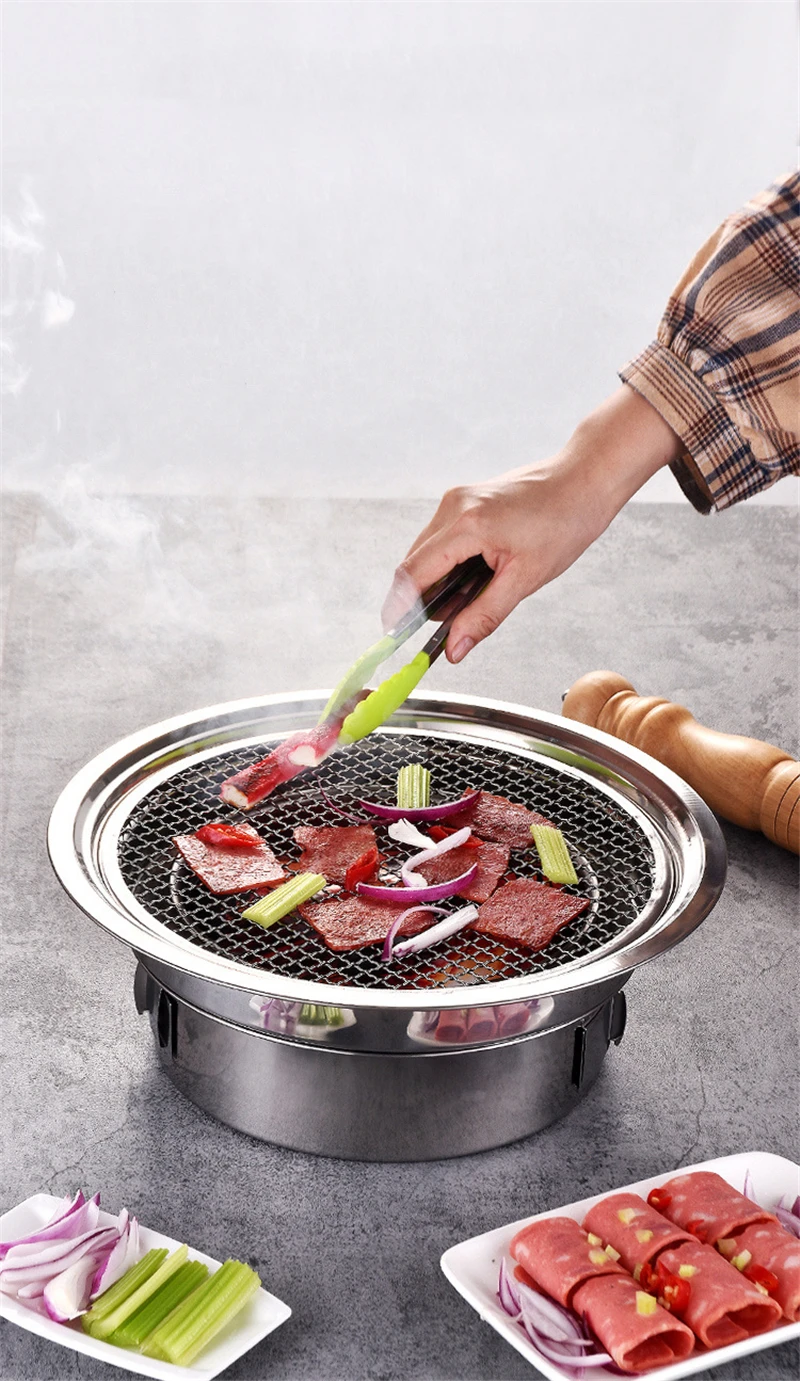 Réchaud 35 cm avec filet Barbecue à Charbon Portable Rond Antiadhésif ...