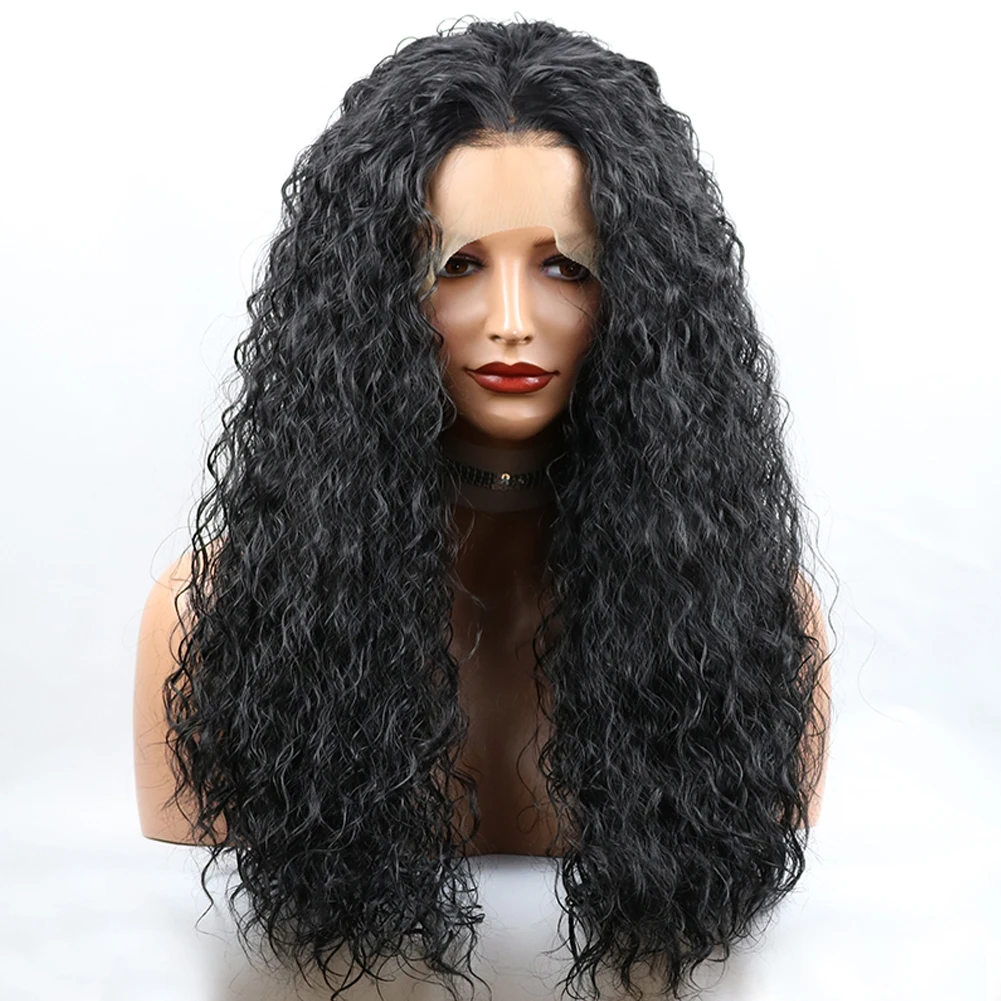 RONGDUOYI peluca rizada negra para mujer, pelo largo de onda profunda ...