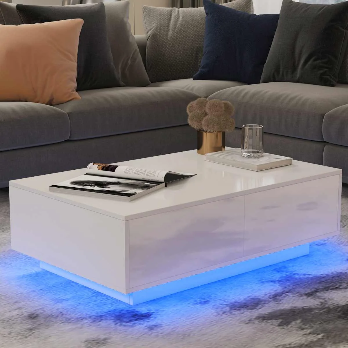 RGB LED Tea Table End Table For Home Office Coffee Table Wooden 4 ...