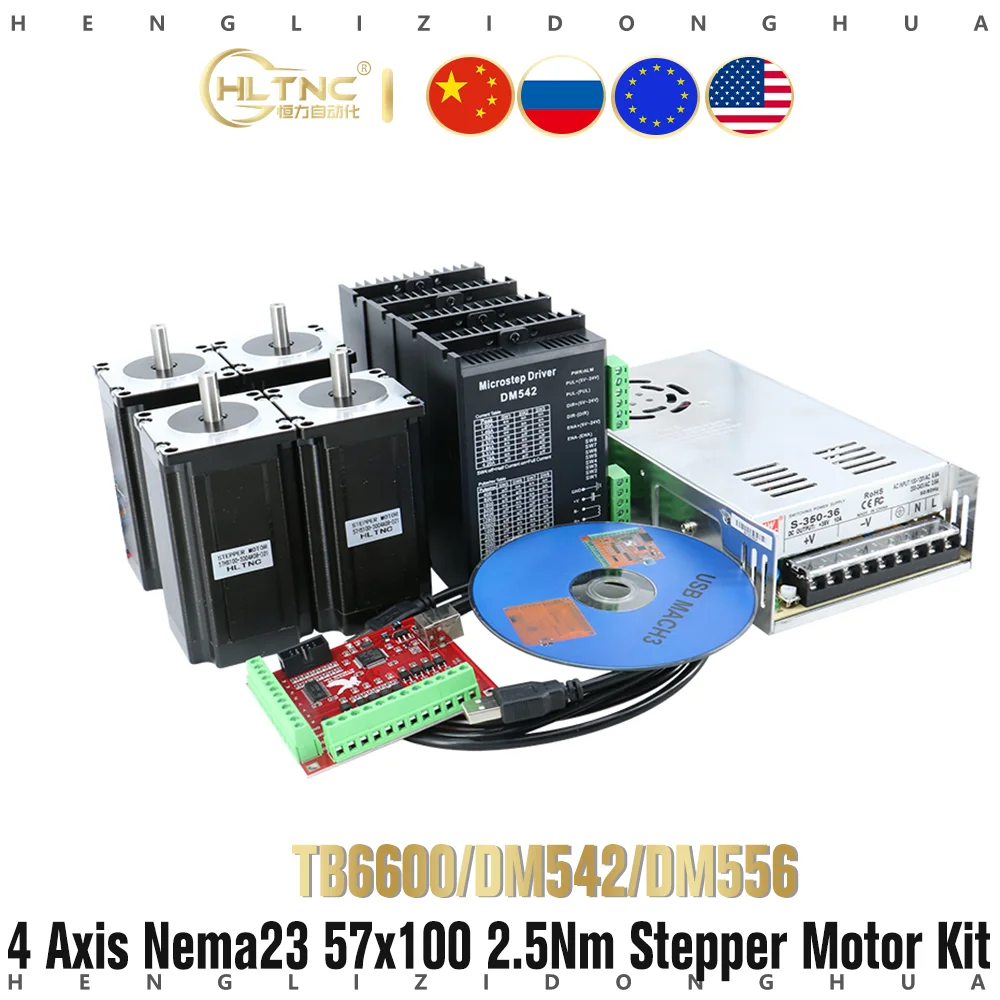 4 Axis Kit Cnc Nema23 2.5n 100mm Stepper Motor Tb6600 Dm542 Dm556 Driver + Usb Mach3 Controller ...