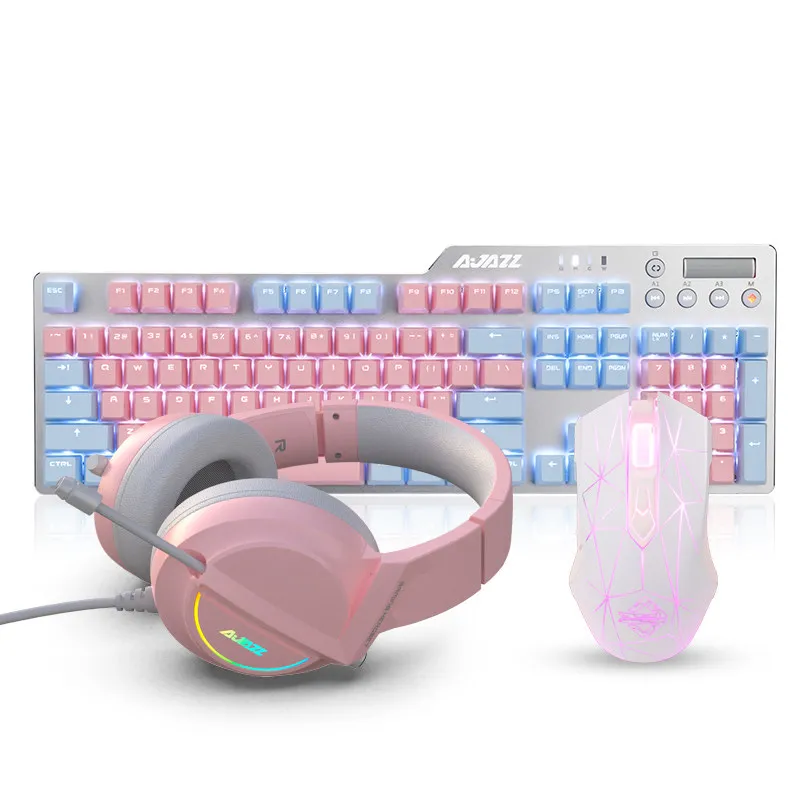 Ajazz Mechanical Keyboard and Mouse headset Wired Combo, White backlit ...