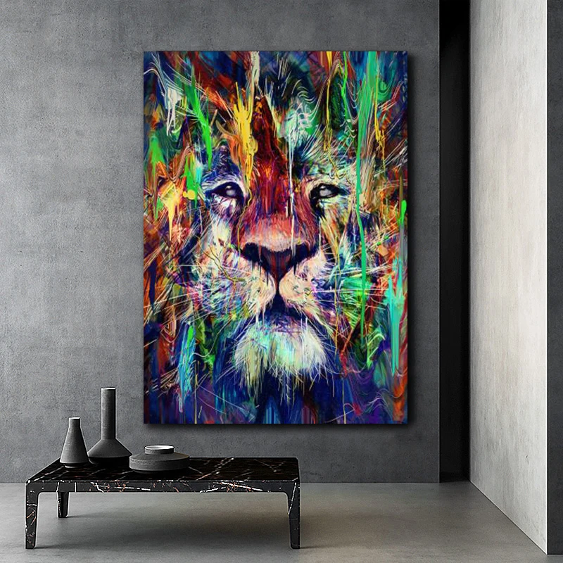 Abstract Lion Poster Painting Colorful Animals Poster And Prints Canvas ...