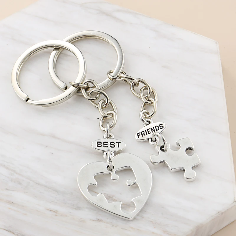 1set-2pcs-New-Best-Friends-Keychain-Jigsaw-Puzzle-Key-Ring-Heart-Shaped ...