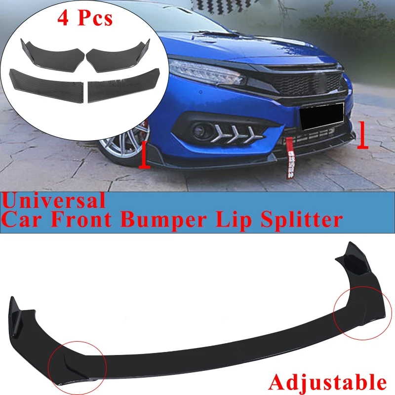 4 Pcs Front Bumper Lip Spoiler Splitter Gloss Black Carbon Fiber ...