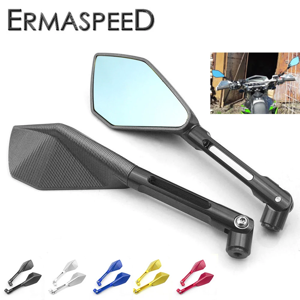 CNC-Aluminum-Motorcycle-Rearview-Mirrors-Blue-Lens-Universal-8mm-10mm ...
