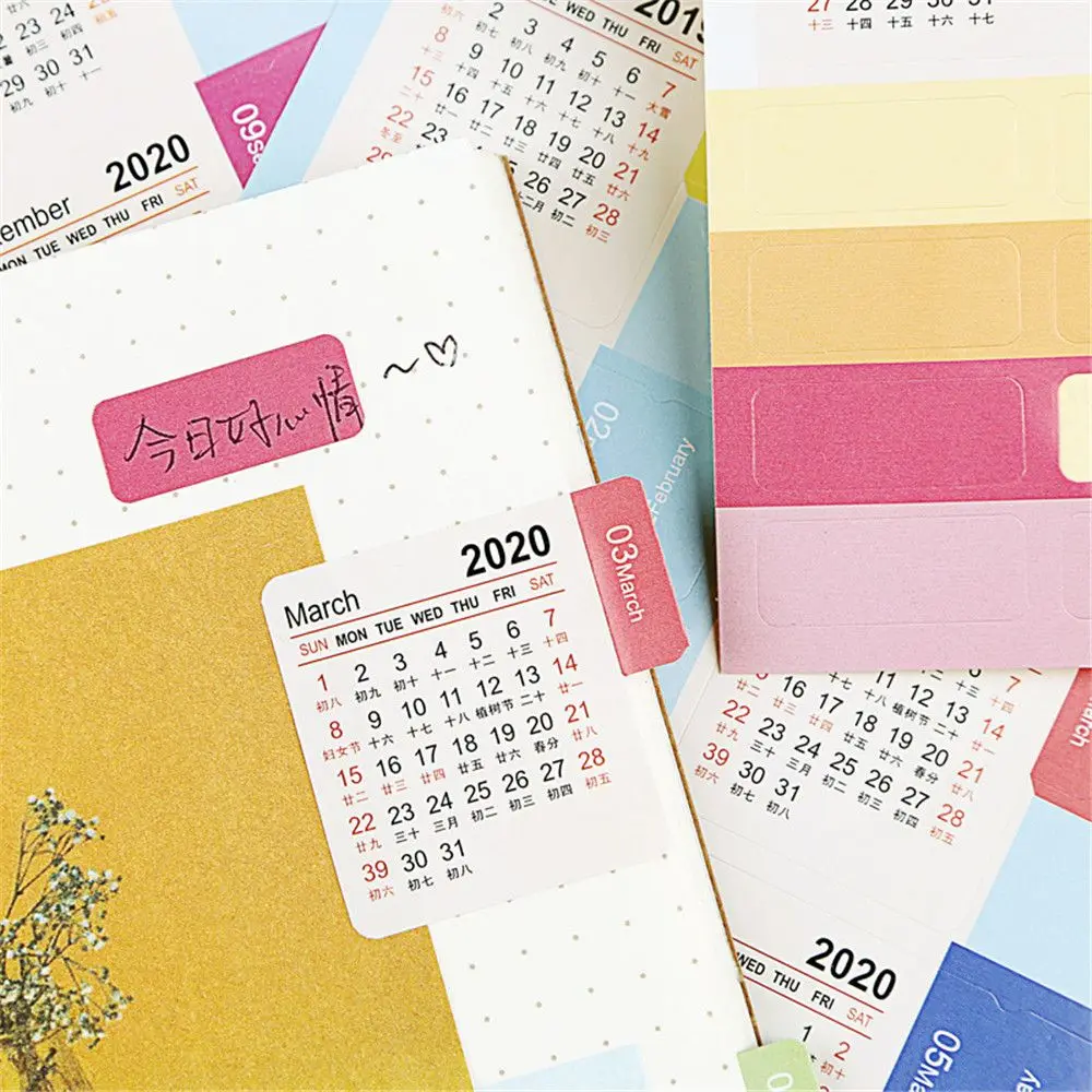 4pcs 2020 Year Calendar Stickers Index Bookmark Planner Bullet Journal ...