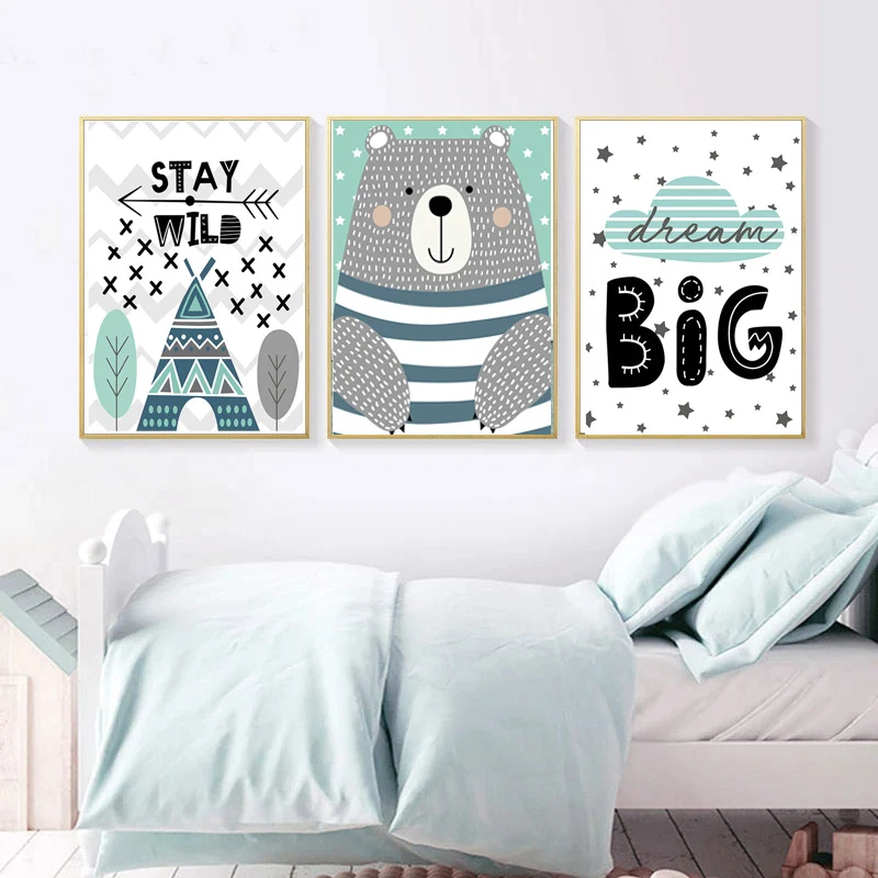 Simplism Mountain Warning Printed Poster Nordic Cartoon Bear Forest ...