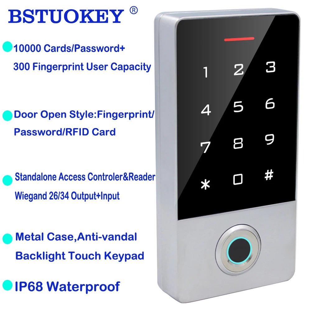10000 User IP67 Waterproof Touch Metal 125khz 13.56Mhz RFID Fingerprint Access Control Electric ...