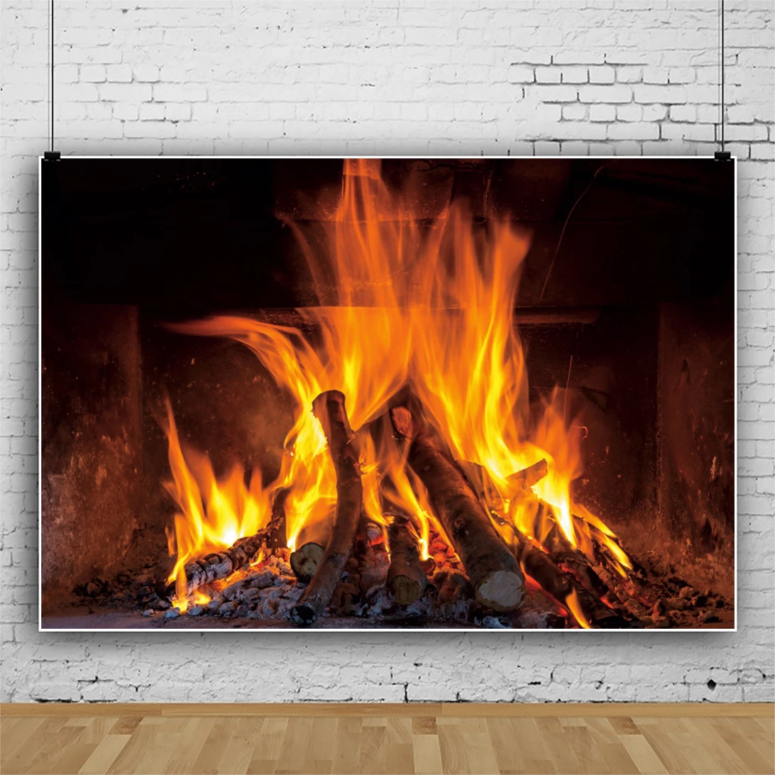 Laeacco-Burning-Flame-Fire-Wood-Winter-Fireplace-Poster-Family-Photo ...