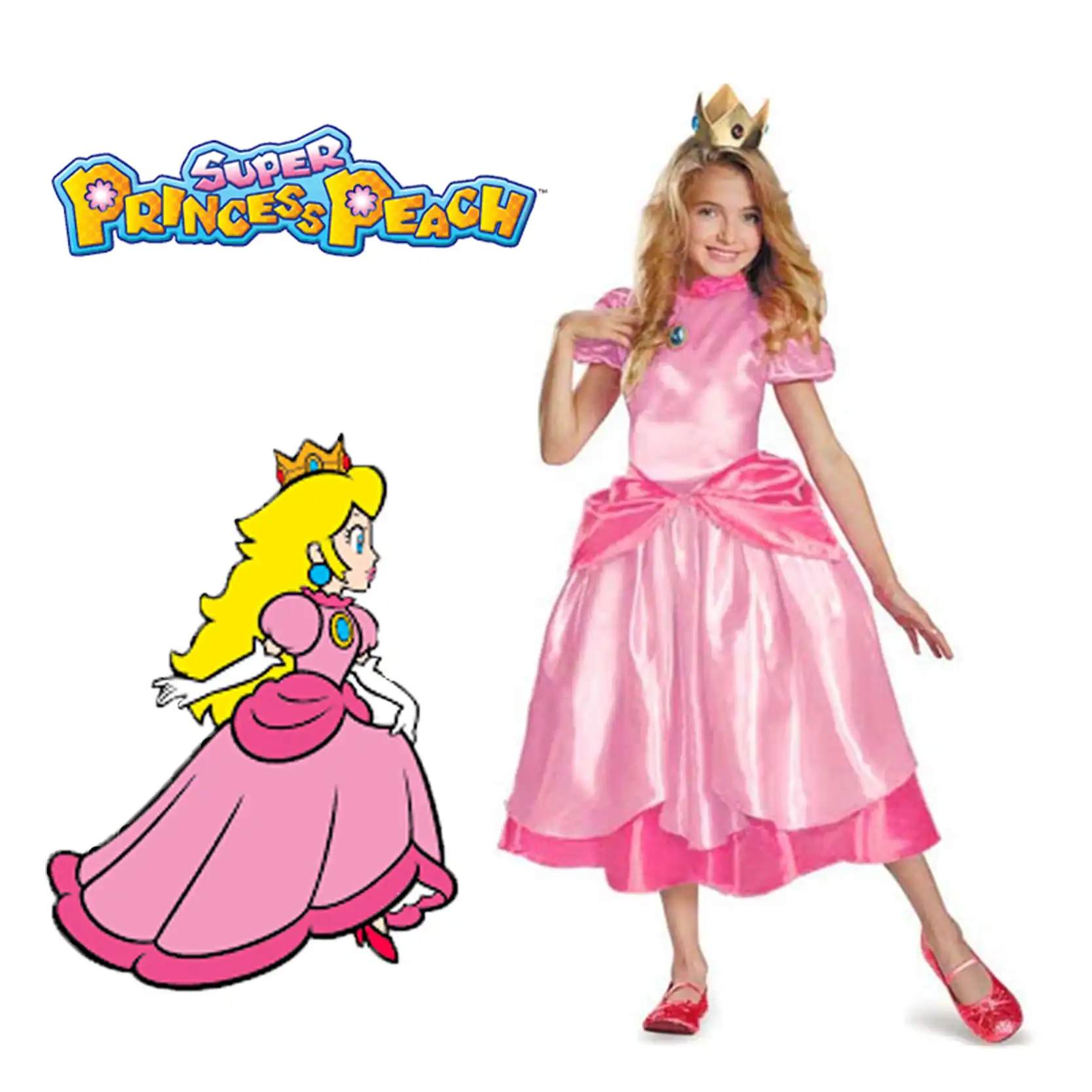 Cosplaydiy Game Super Mario Brothers Cosplay Princess Peach Ball Gown ...