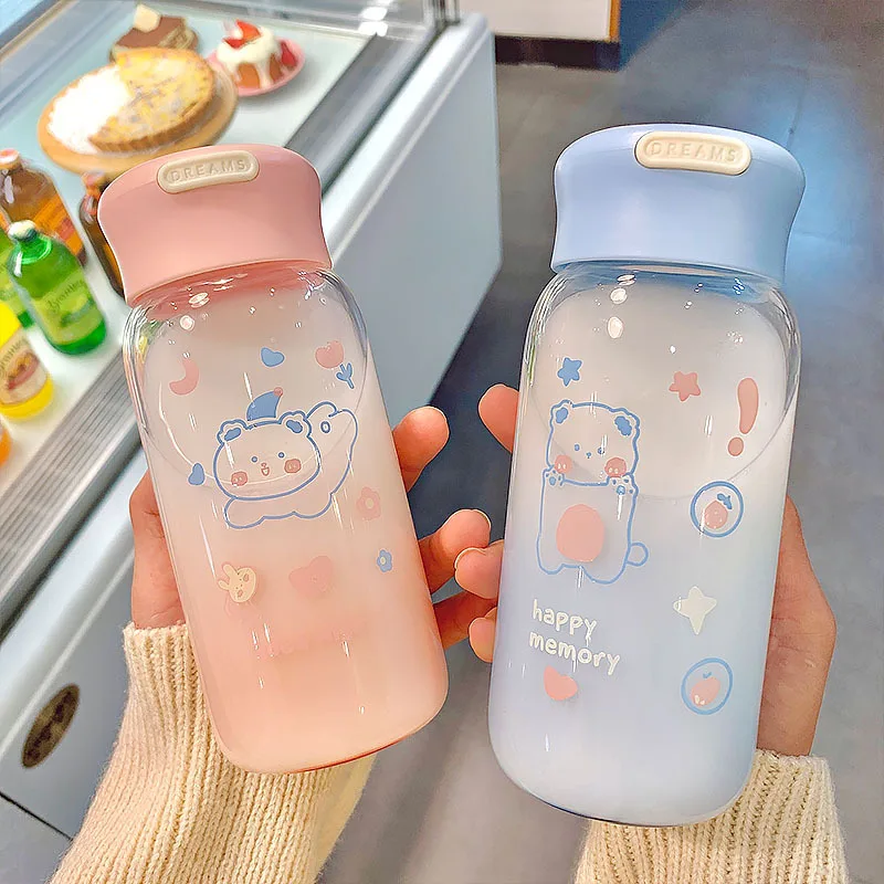 Creative Cute Water Bottles For Girls Kawaii Cartoon Clear Glass Water ...