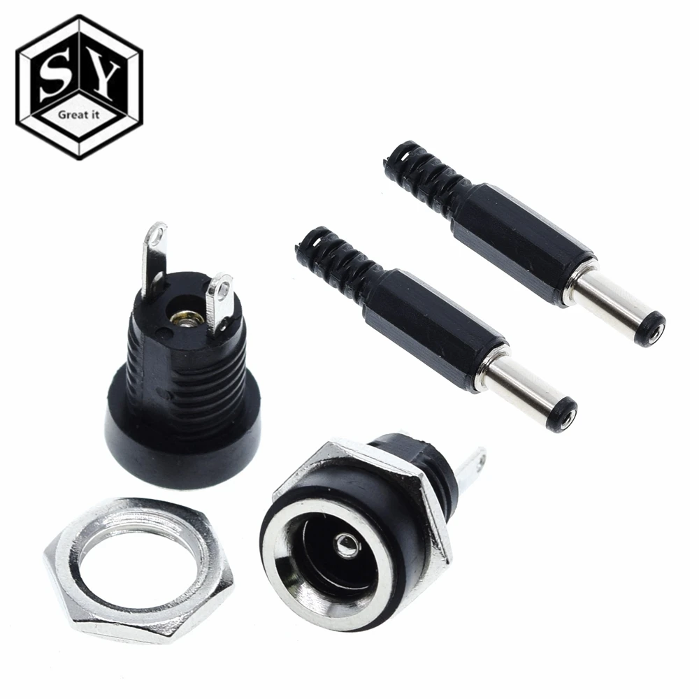 10PCS-5Pair-DC-Power-Connector-pin-2-1x5-5mm-Female-Plug-Jack-Male-Plug ...