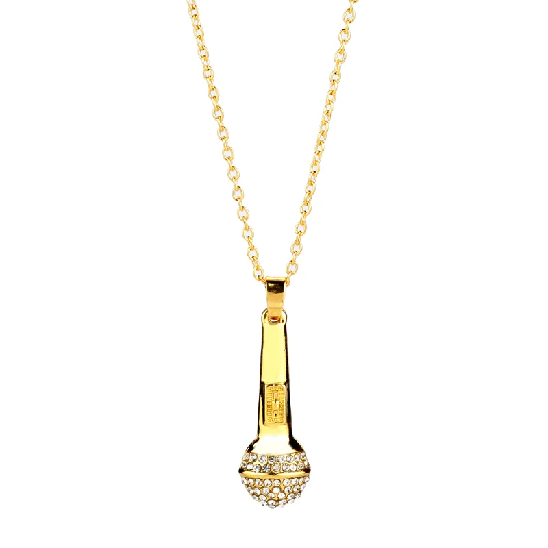 Crystal Chain Necklace Rapper Microphone Pendant Men Women Gold ...