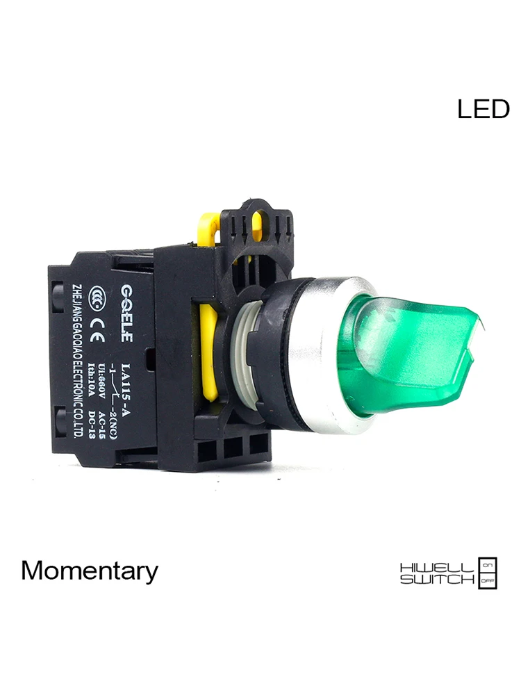 Interruptor Selector de botón pulsador, interruptor de mango corto, LED ...