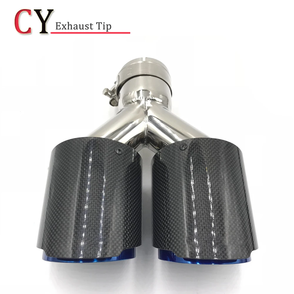 1PCS Universal Dual Exhaust Tip Glossy carbon fiber tail tip exhaust ...