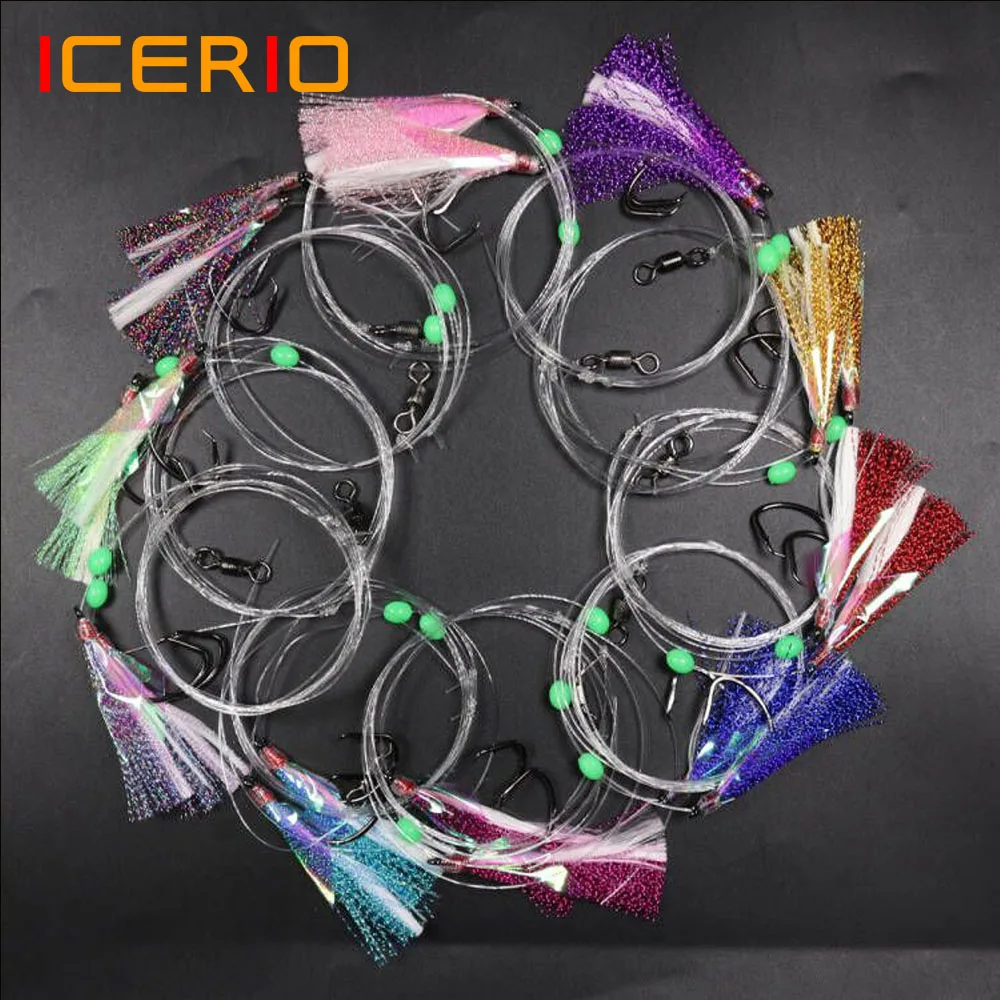 5Bags Luminous Sabiki Rigs With 2 Hooks Flash Fish Skin Bait Saltwater ...