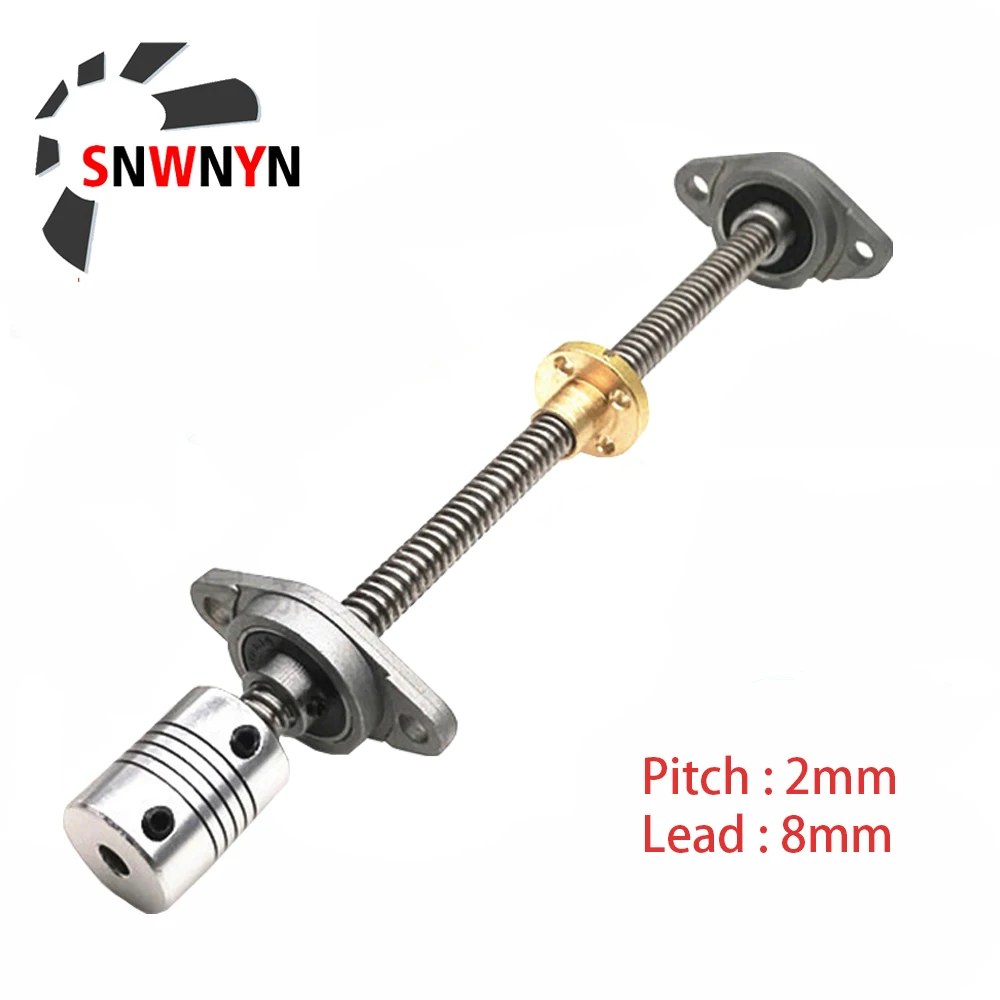 T8-Lead-Screw-Set-Lead-8mm-Pitch-2mm-100-300-500-600mm-Brass-Nut ...