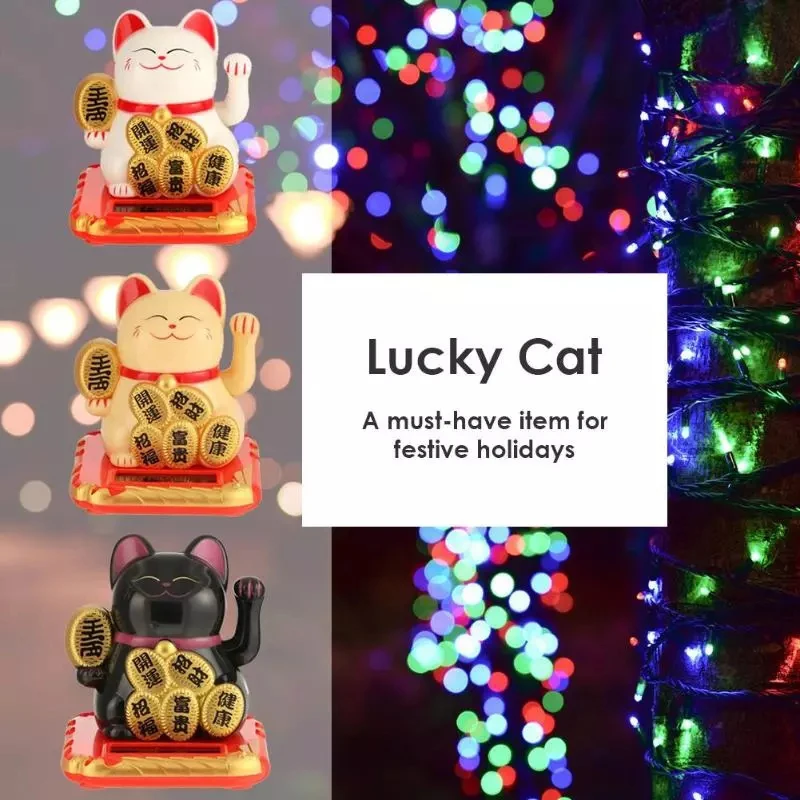 Solar Powered Lucky Cat Welcoming Chinese Lucky Cat Waving Hand ...
