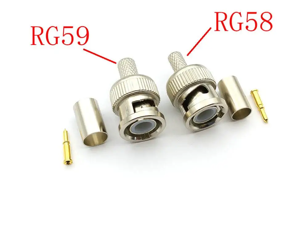 100PCS BNC Male RG59/RG58 Crimp on Coax Coaxial adapter For CCTV camera ...